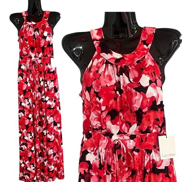 Calvin Klein | Dresses | Calvin Klein Draw String Waist Halter Pink Red ...